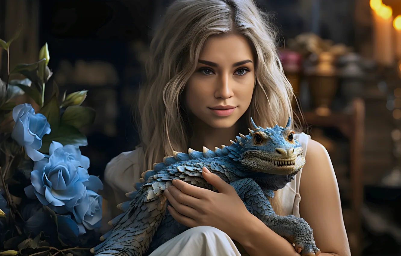 Wallpaper girl, lizard, art for mobile and desktop, section ии арт ...