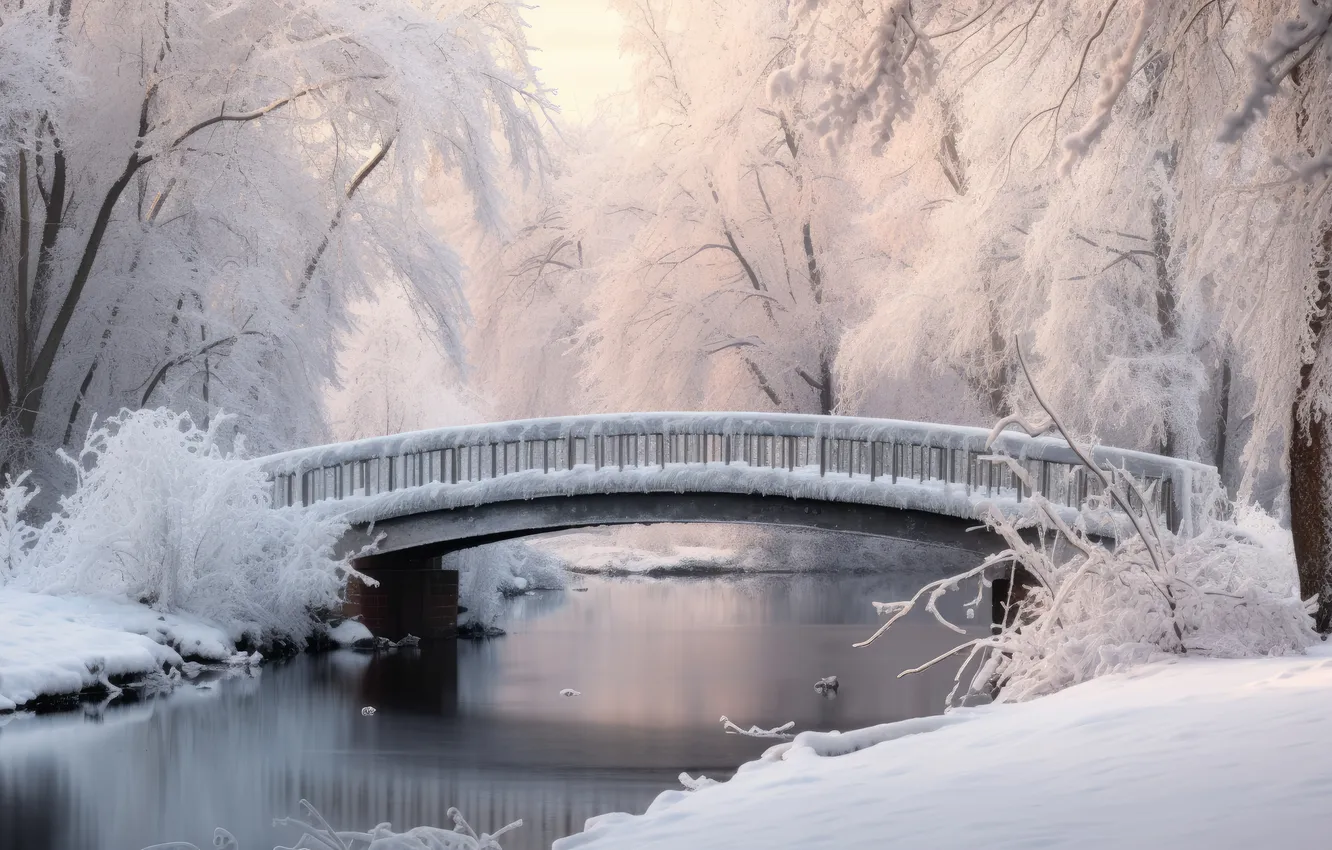 Wallpaper winter, snow, bridge, Park, landscape, bridge, park, winter for mobile and desktop ...