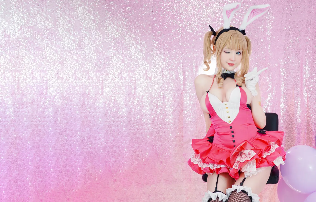 Wallpaper Girl Sexy Cleavage Thighhighs Long Hair Dress Boobs