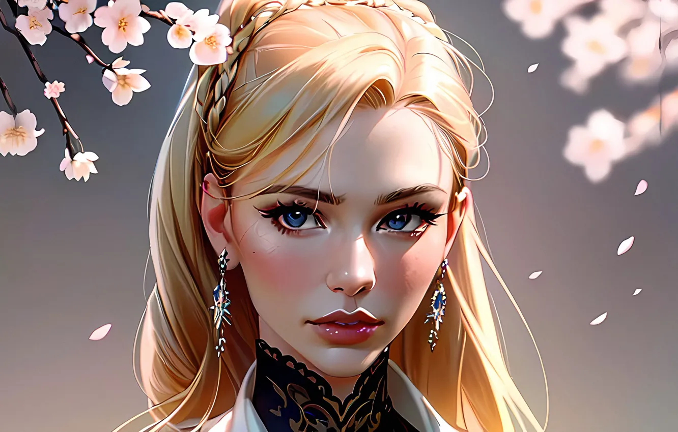 Wallpaper flowers, portrait, charming blonde, AI art, AI art, stable diffusion, Stability AI ...