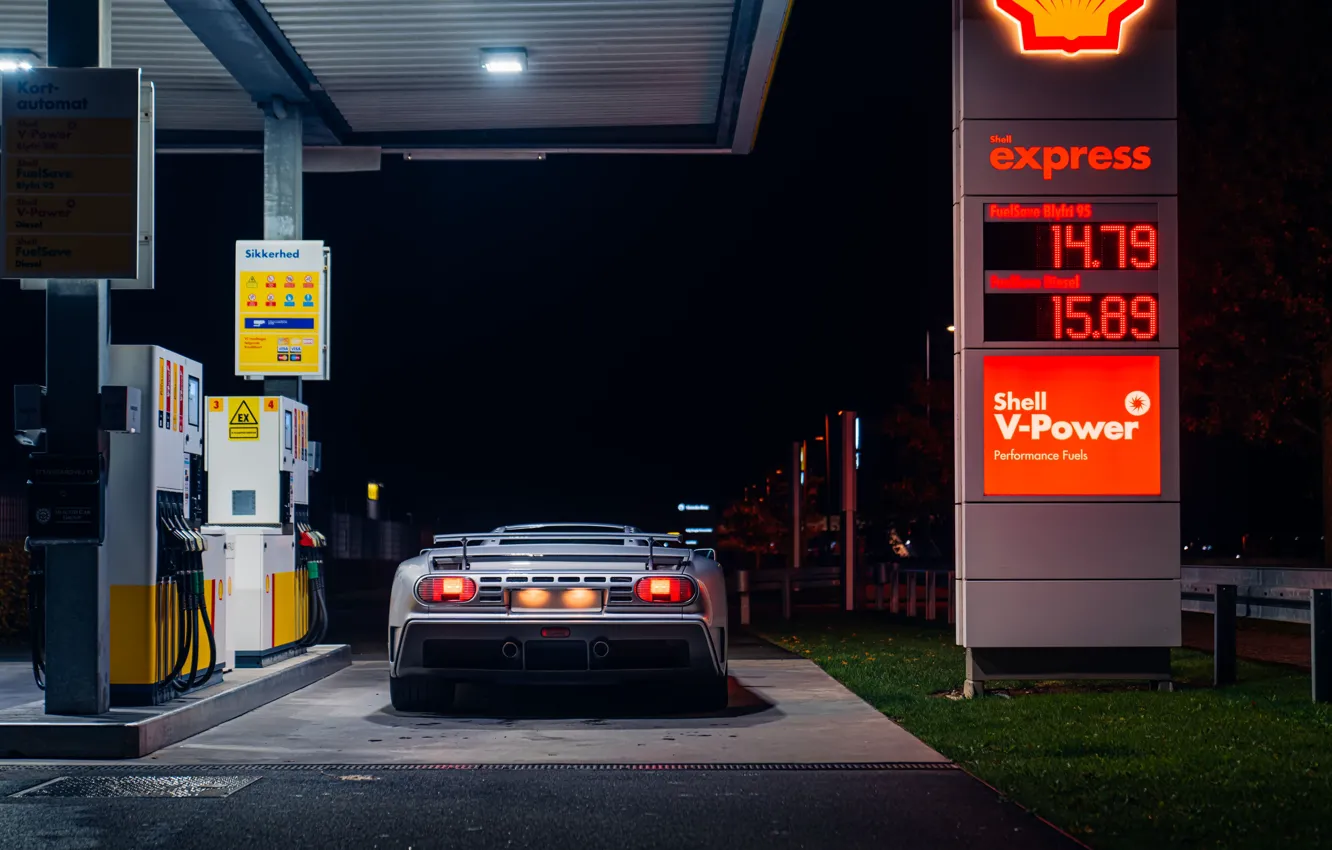 Wallpaper Bugatti, rear view, gas station, Bugatti EB110 GT, EB 110 for ...