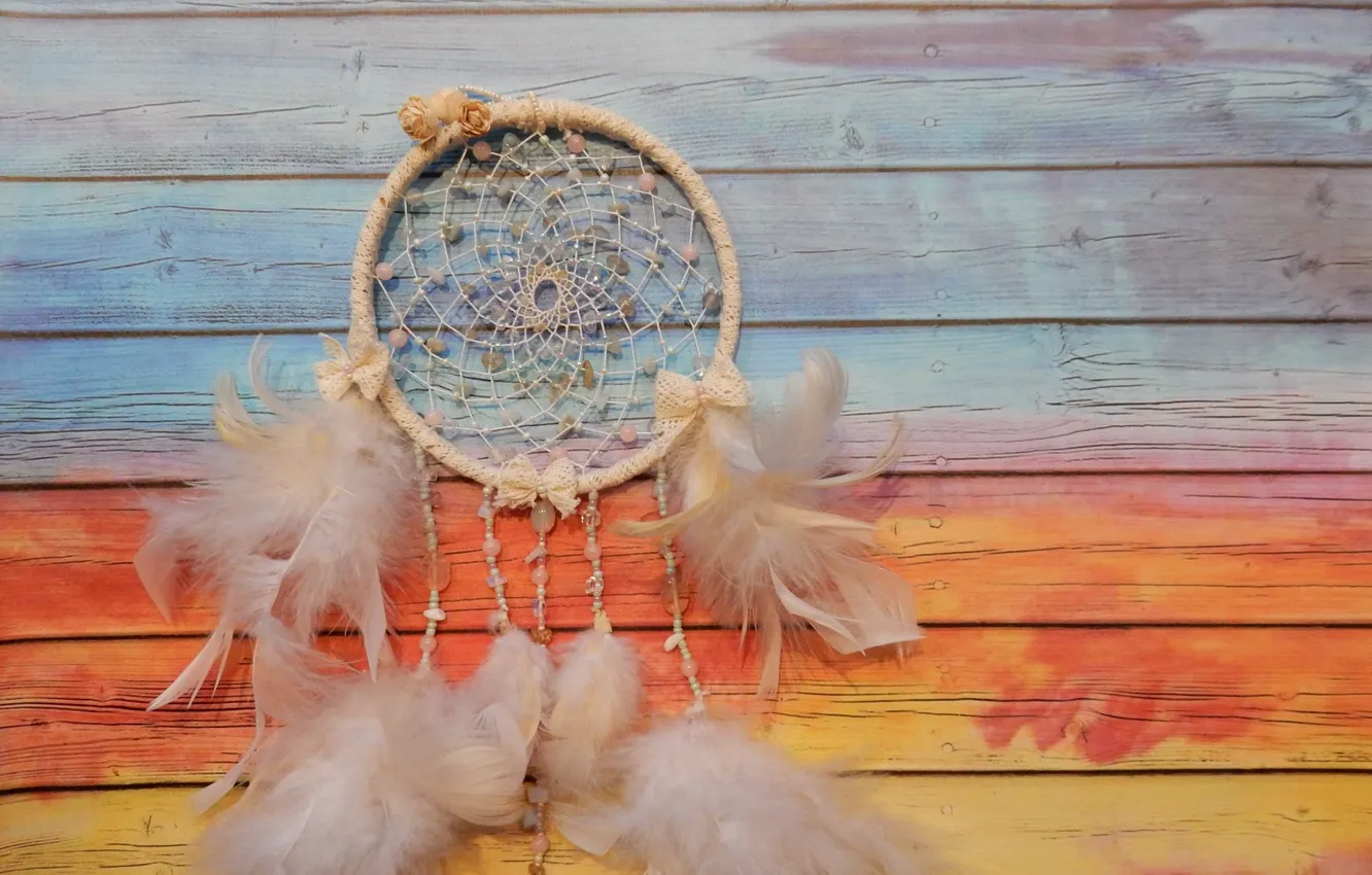 Wallpaper background, feathers, talisman, amulet, beads, lace, beads ...