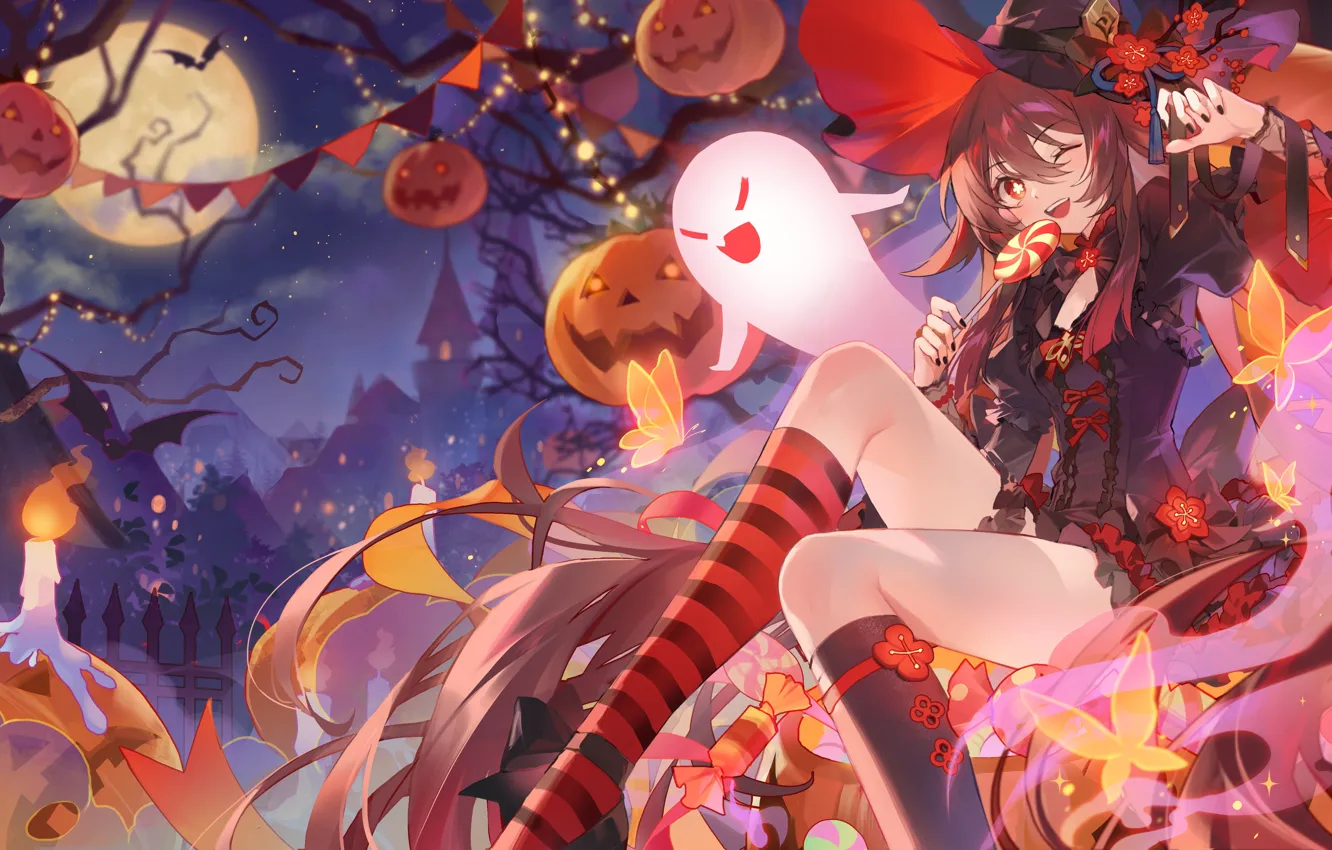 Wallpaper girl, Ghost, witch, Halloween, Genshin Impact, Hu Tao, Boo Tao for mobile and desktop ...