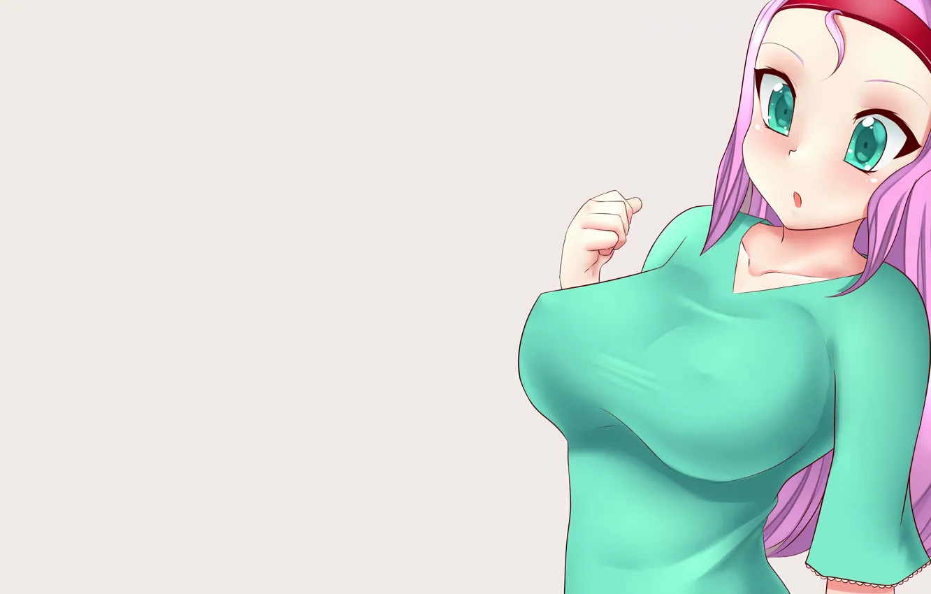 Wallpaper Girl Sexy Pink Hair Green Eyes Long Hair Boobs Anime