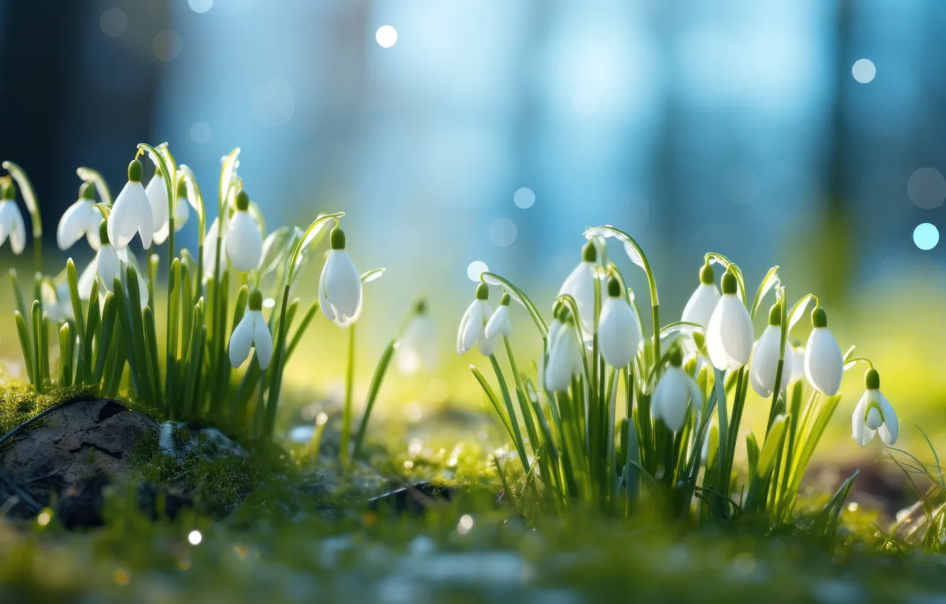 Wallpaper flowers, nature, glade, spring, snowdrops, white, primrose ...