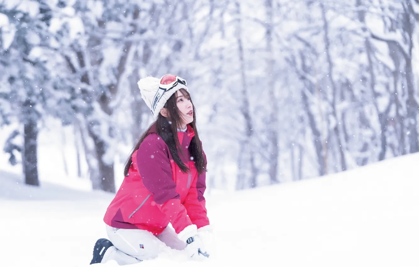 Wallpaper trees, woman, beautiful, winter, snow, model, pretty, asian ...