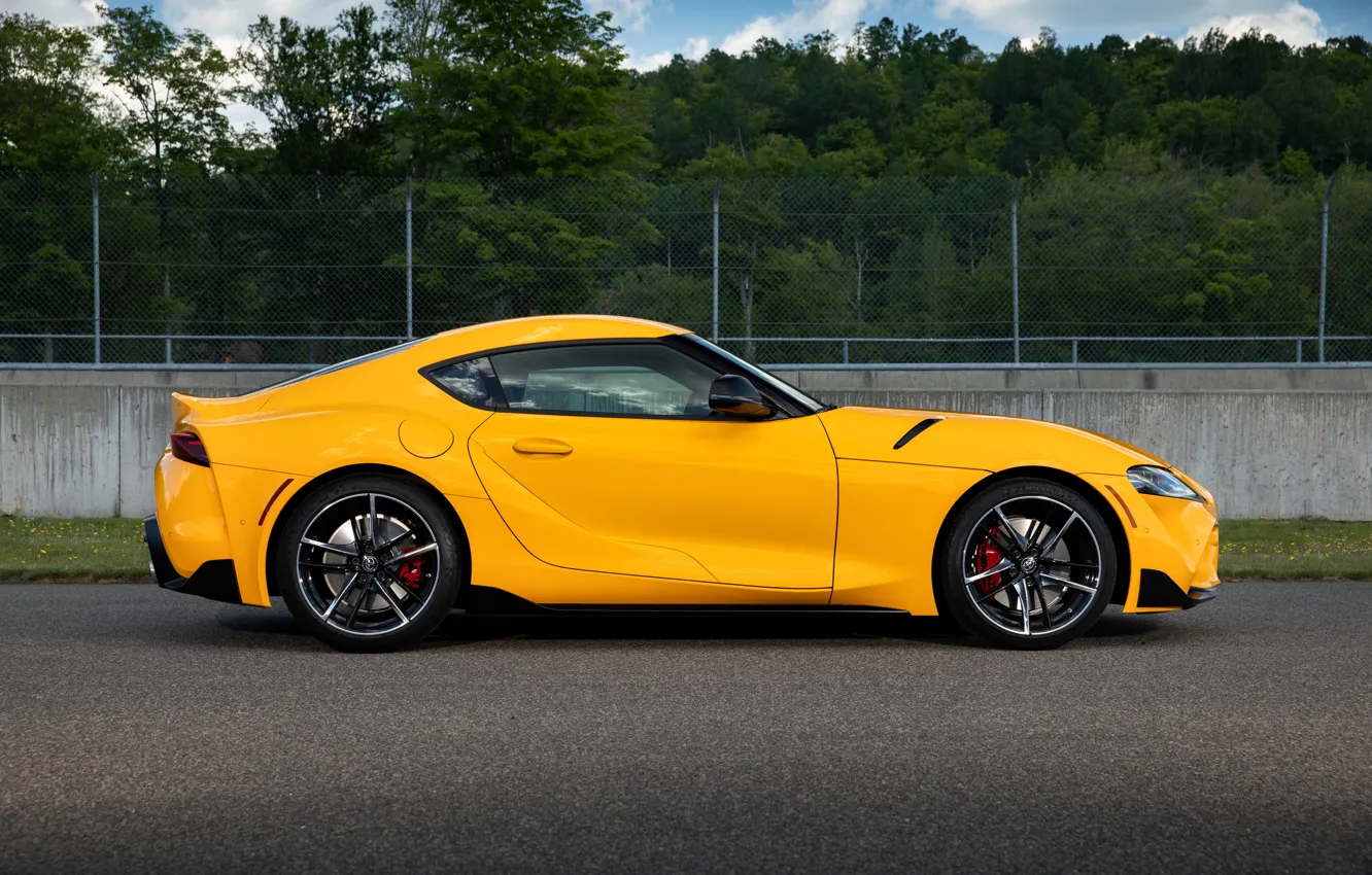 Wallpaper yellow, coupe, Toyota, side view, Supra, the fifth generation ...