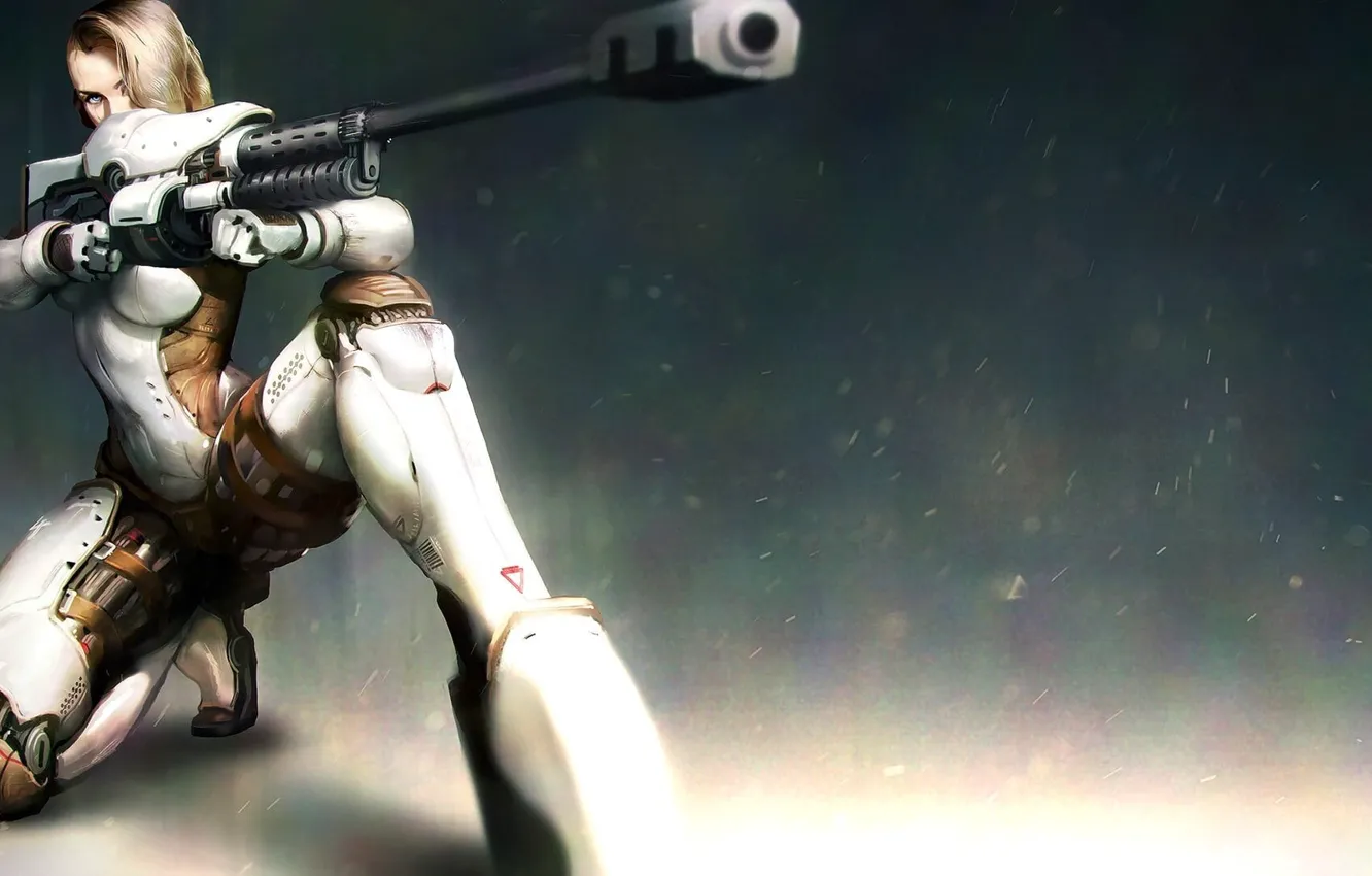Wallpaper girl, gun, armor, fantasy, cyborg, sight, rifle, art for ...