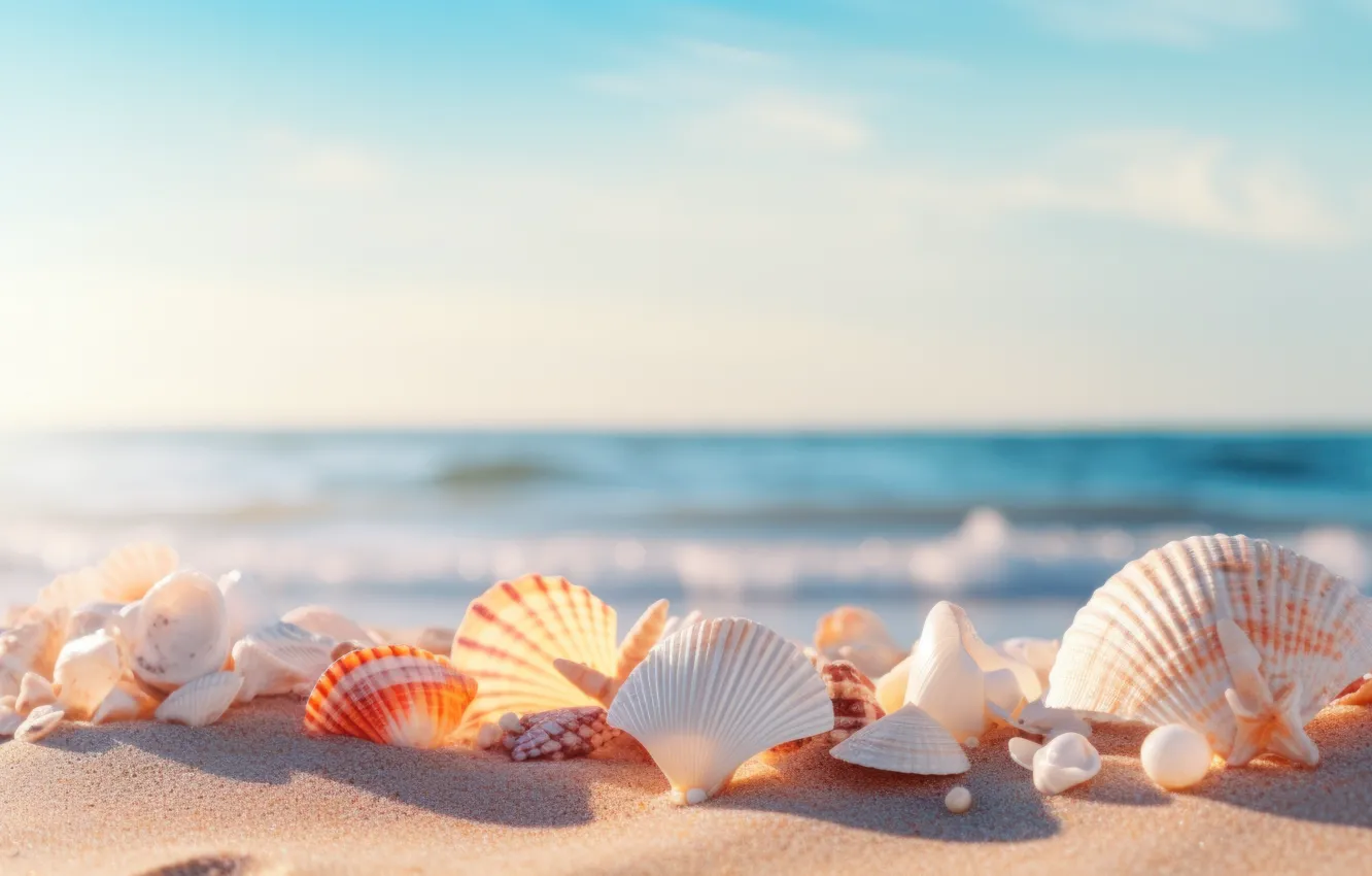 Wallpaper sea, beach, the ocean, shore, shell, starfish, seashells ...