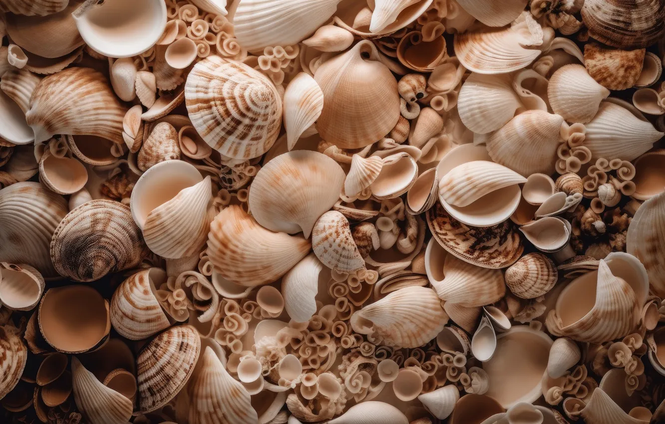 Wallpaper texture, shell, different, a lot, seashells, AI art, neural ...