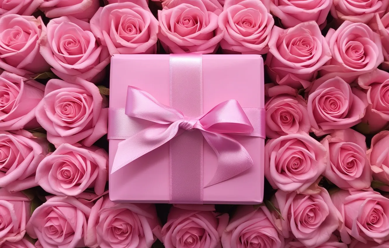 Wallpaper flowers, gift, roses, pink, pink, flowers, beautiful, present ...