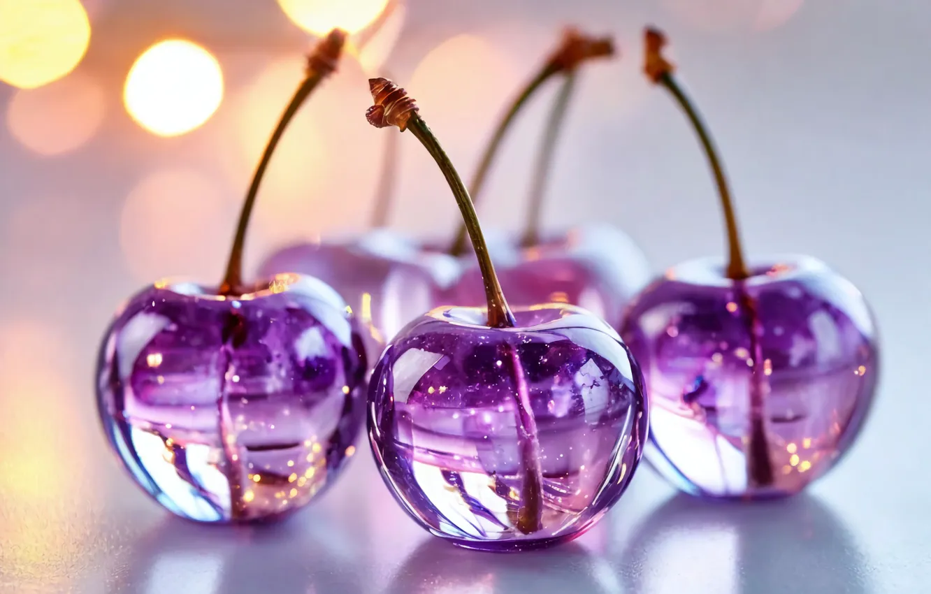 Wallpaper glass, cherry, lilac, AI ART, Glass skin, neural network for mobile and desktop ...