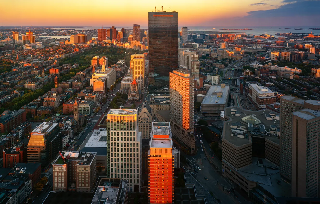 Wallpaper megapolis, skyscrapers, light, Boston, home, the city, dawn ...