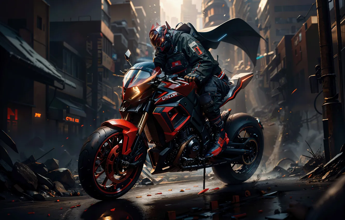 Wallpaper night, the city, motorcycle, guy for mobile and desktop ...