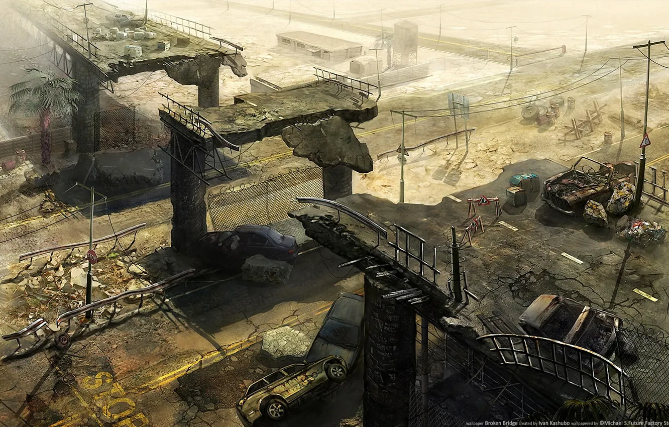 Wallpaper machine, bridge, Palma, art, devastation, ruins, ivan kashubo ...