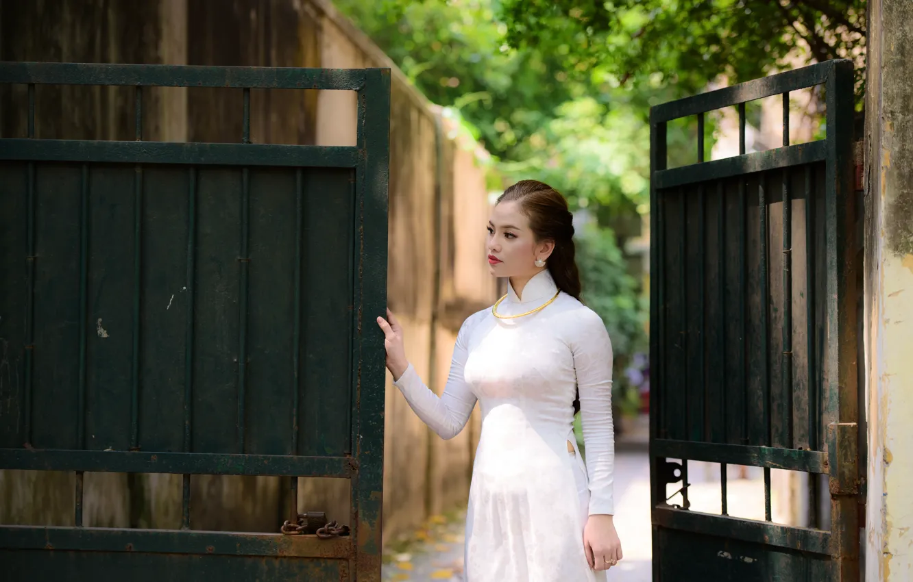 Wallpaper girl, face, gate, dress for mobile and desktop, section ...