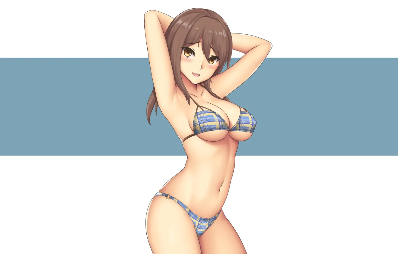 Wallpaper Girl Sexy Cleavage Long Hair Brown Hair Boobs Anime