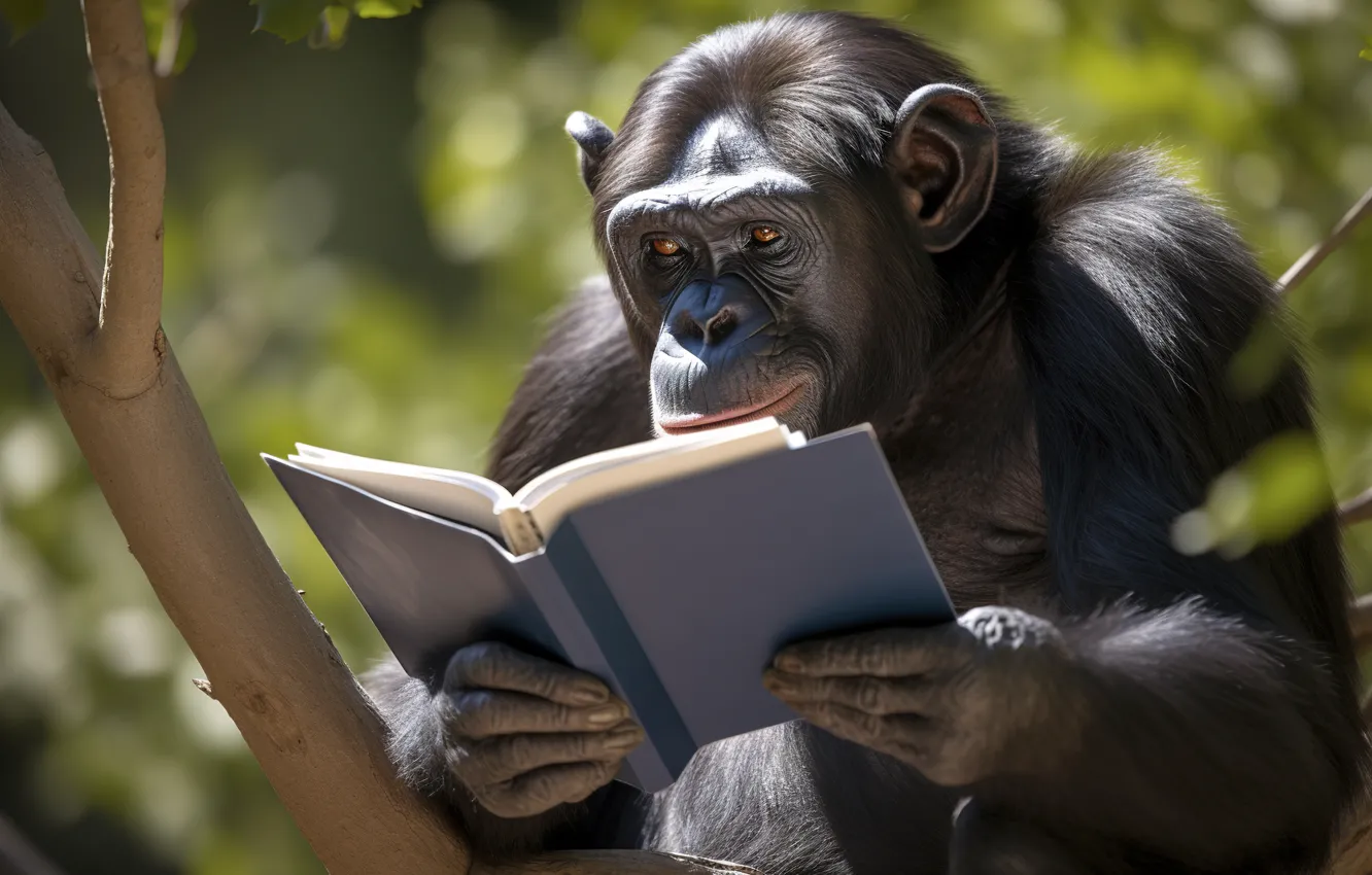 Wallpaper look, face, branches, nature, pose, black, monkey, book for ...
