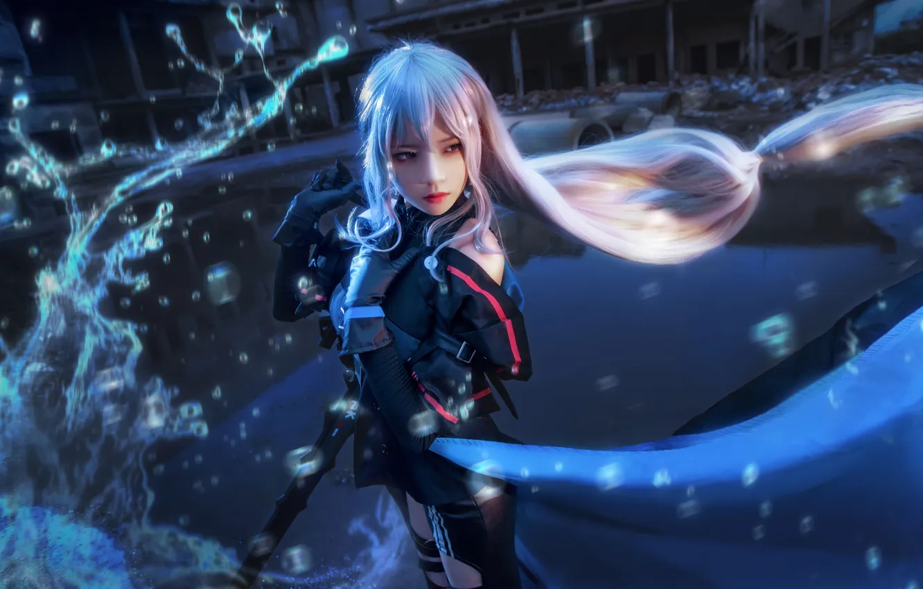 Wallpaper pose, magic, model, Asian, beauty, long hair, water drops ...