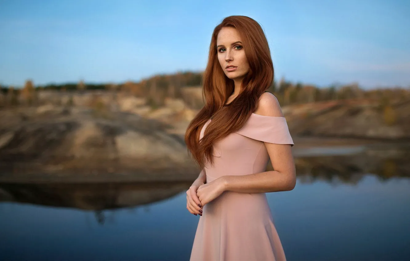 Wallpaper look, landscape, pose, river, model, portrait, makeup, dress ...