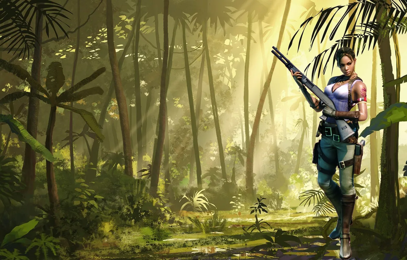 Wallpaper jungle, shotgun, Resident Evil 5, jevuska, Sheva Alomar ...