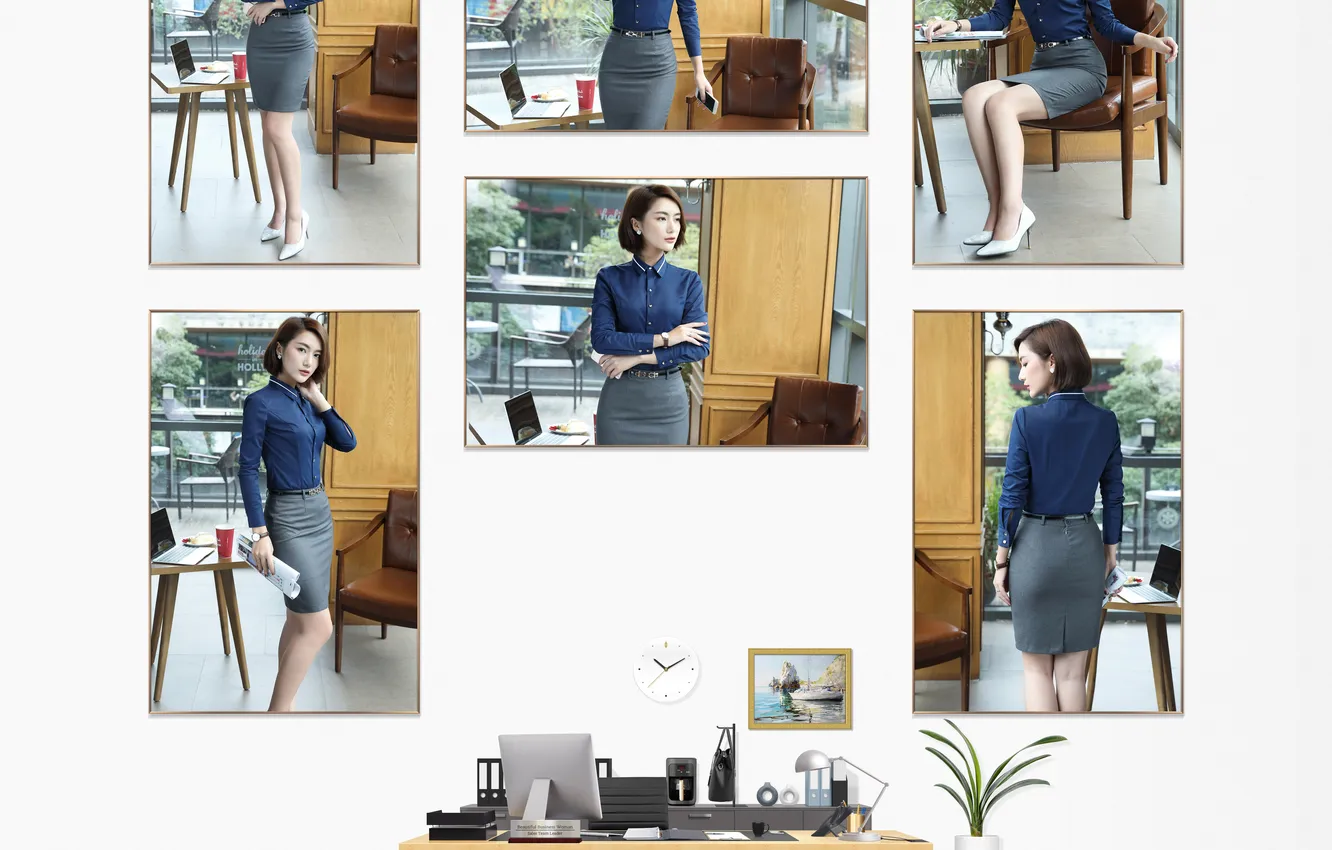 Wallpaper office, desk, business suit, business woman, sales team ...