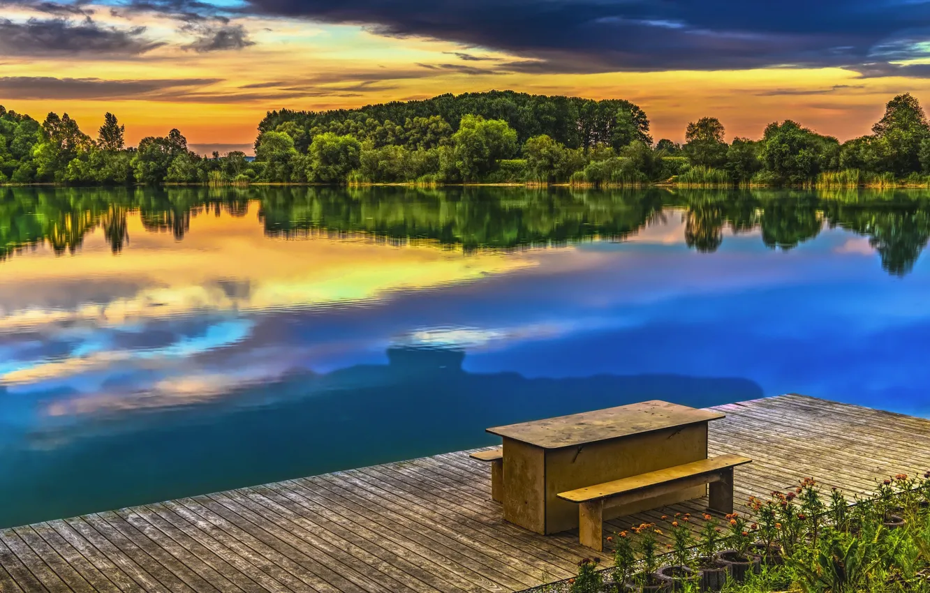 Wallpaper the sky, trees, sunset, reflection, river, Felix for mobile ...