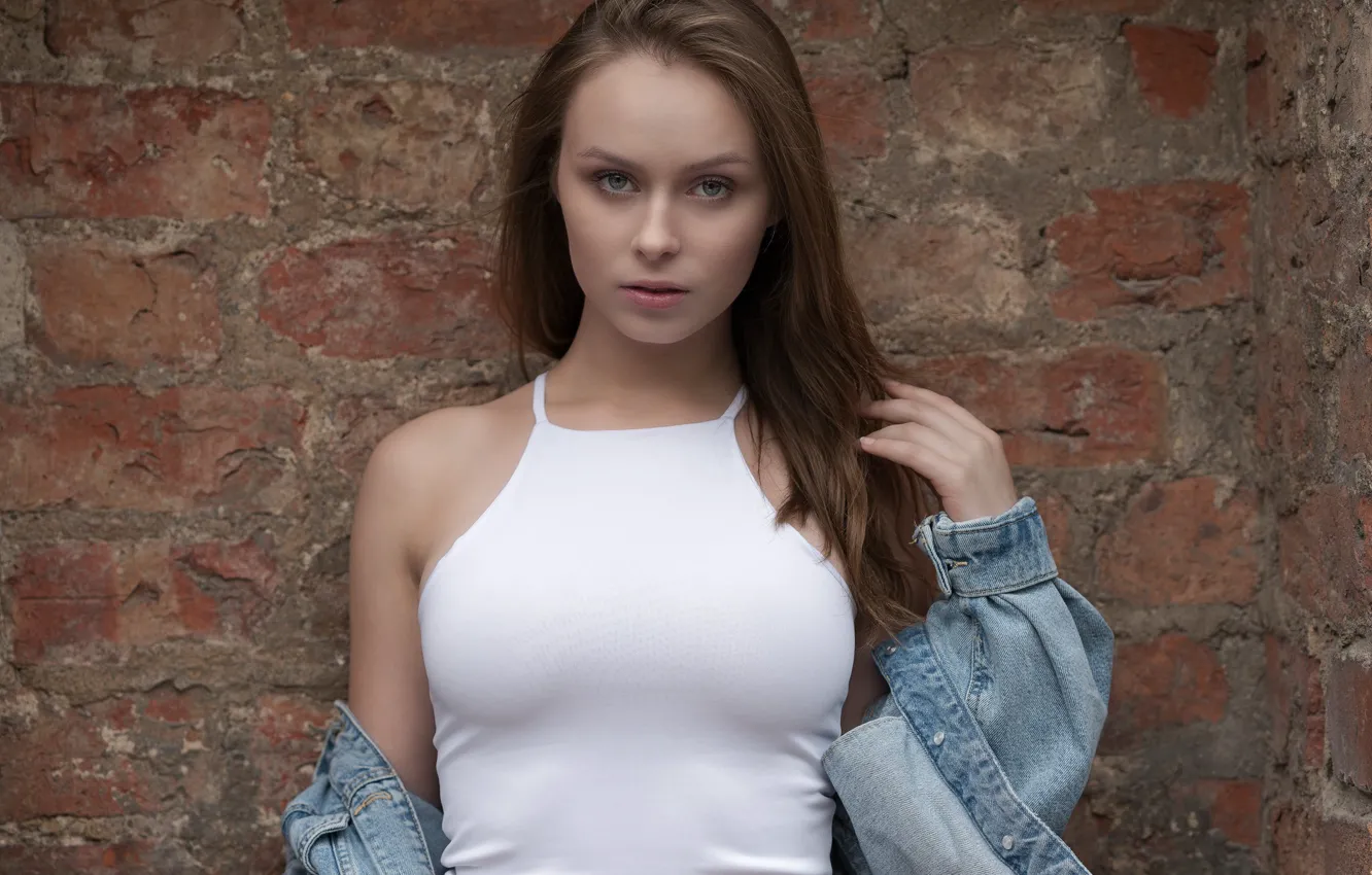 Wallpaper Girl, Wall, Beauty, Eyes, Face, Brick, Sight for mobile and ...