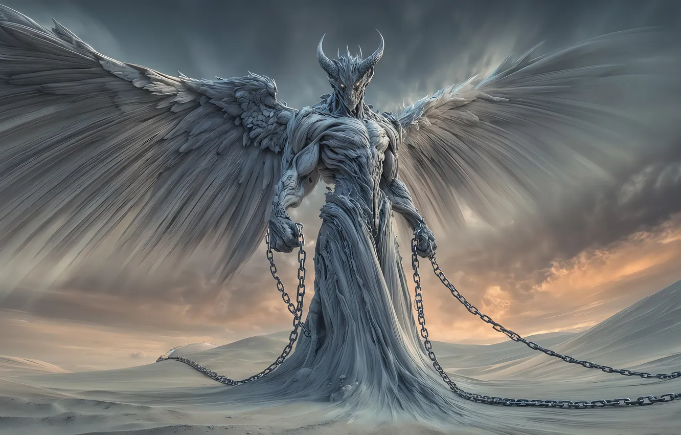 Wallpaper Being, Monster, Wings, Chain, The demon, Horns, The devil ...