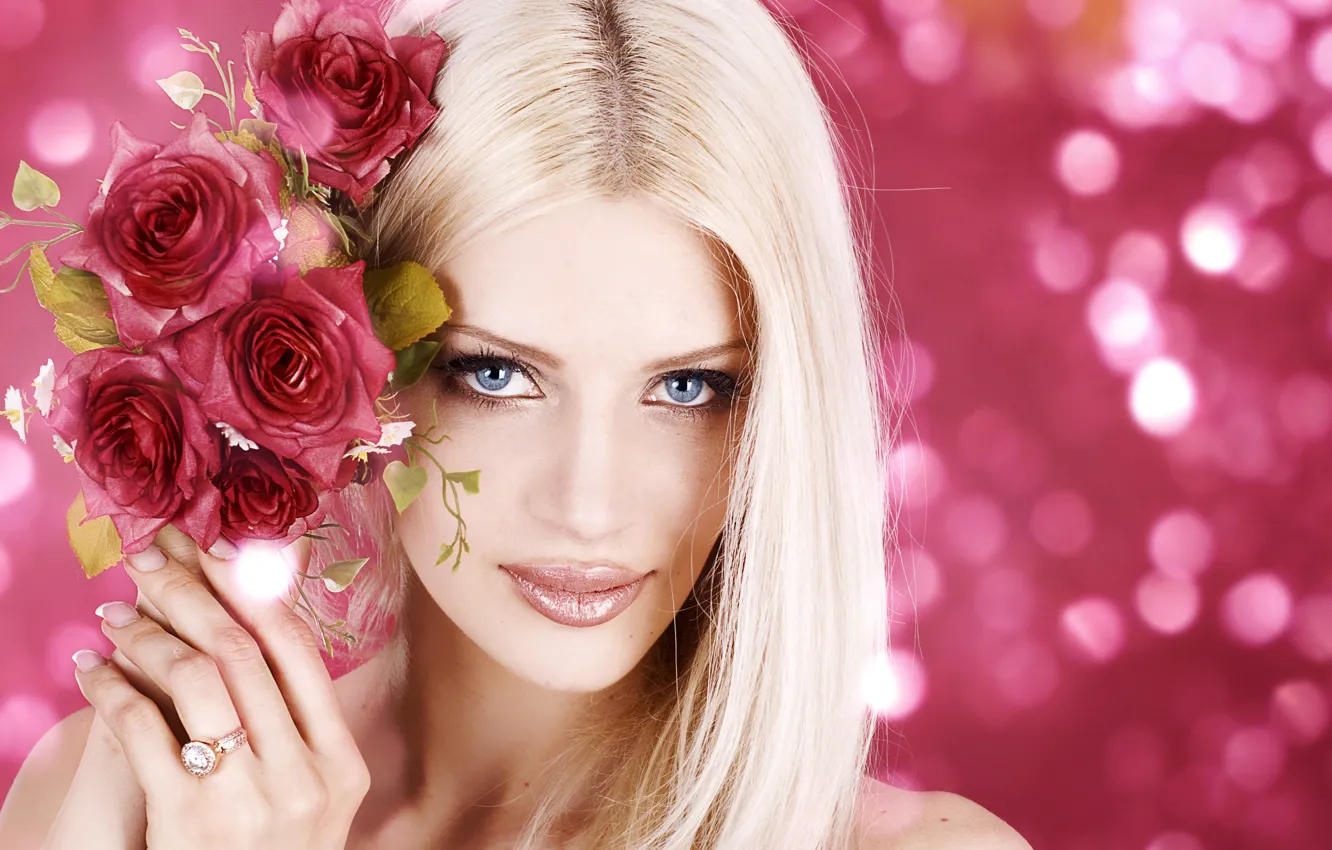 Wallpaper Look Girl Flowers Close Up Glare Background Portrait