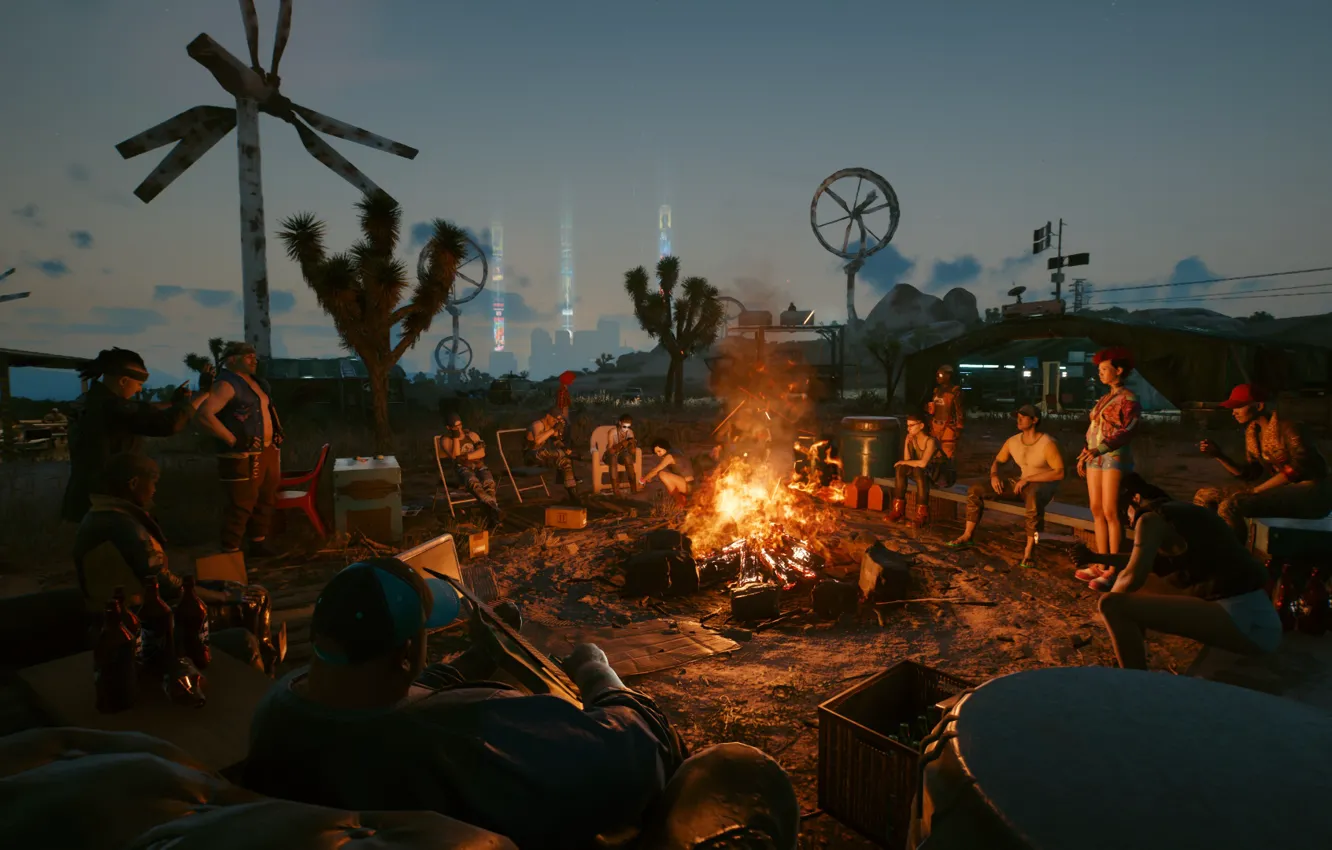 Wallpaper lights, each, guitar, the fire, Heath, Cyberpunk 2077, clan ...