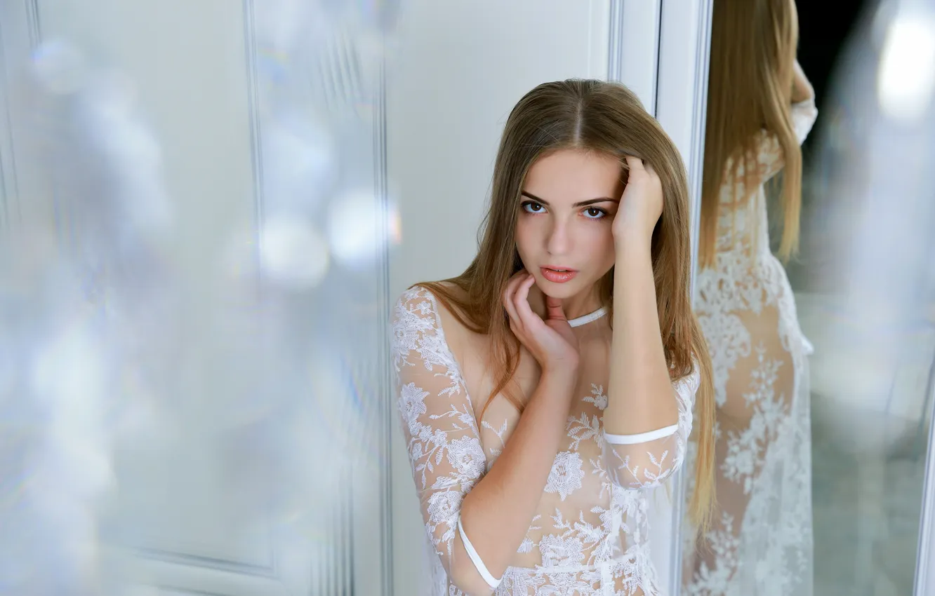 Wallpaper long hair, model, brunette, gorgeous, posing, beautiful face, Photoshoot, sensual gaze ...