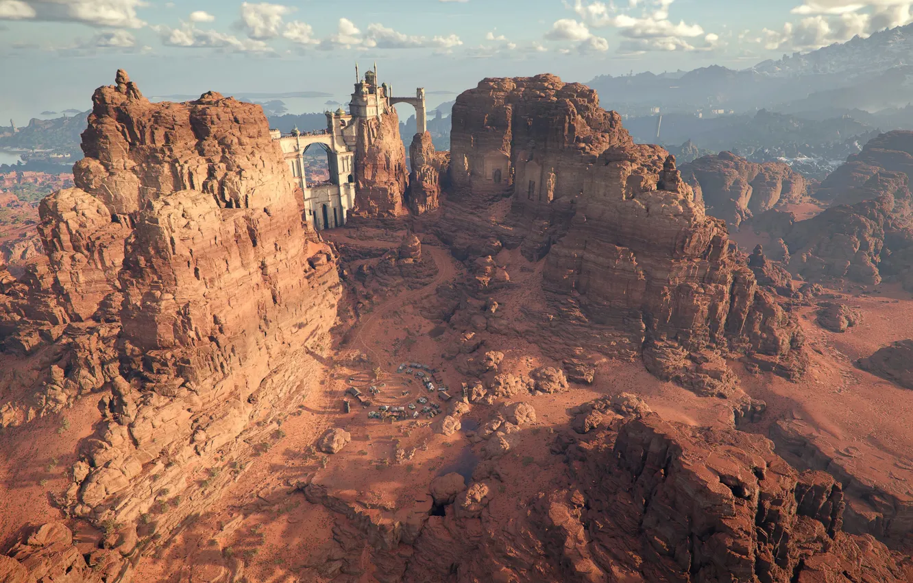 Wallpaper the sky, clouds, castle, desert, the game, canyon, adventure ...